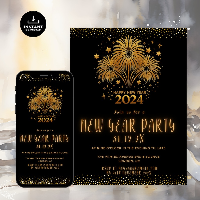 Digital 2024 Editable NYE Template NYE Digital Invite New - Etsy