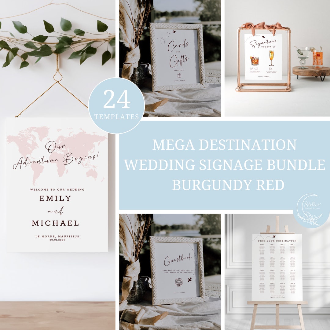 Burgundy Wedding Sign Bundle, Wedding Reception Bundle, Wedding Signs ...