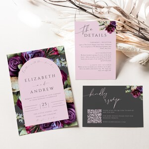 Dark Floral Wedding Invitation, Dark Flower Wedding, Moody Wedding ...