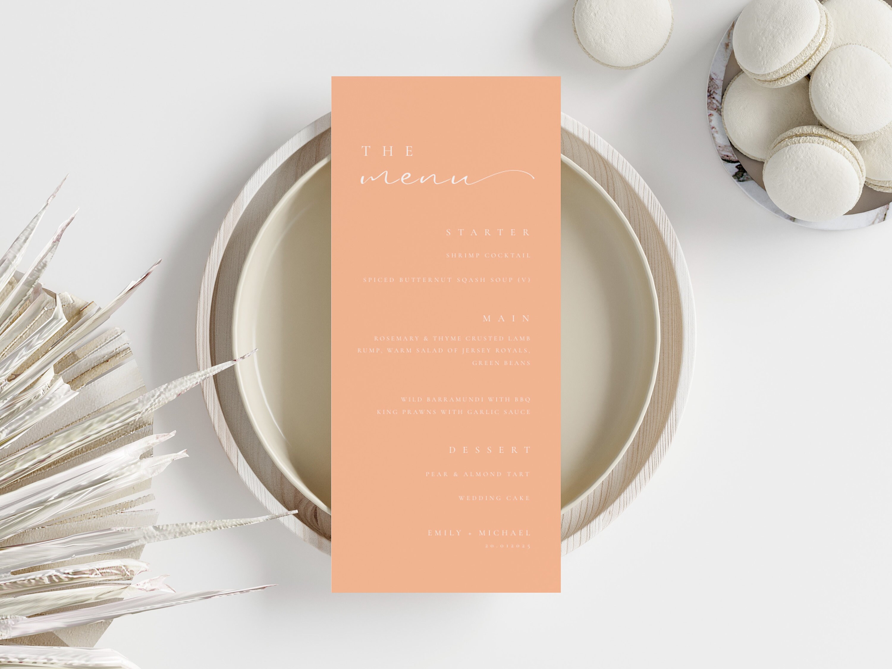 Peach Fuzz Minimalist Printed Wedding Menu Card, Dinner Menu Card ...