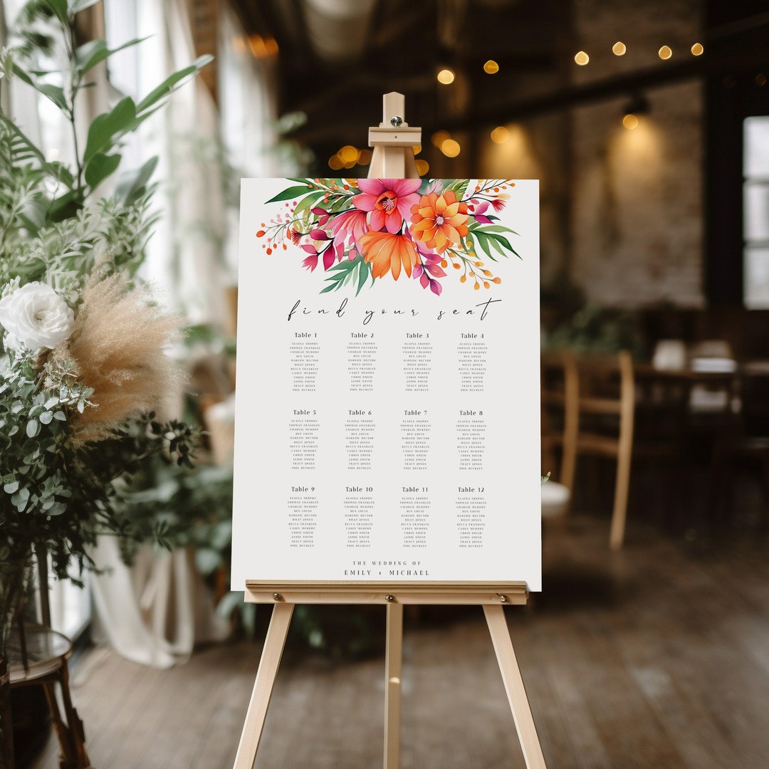Tropical Seating Chart Template, Tropical Wedding Sign, Printable ...