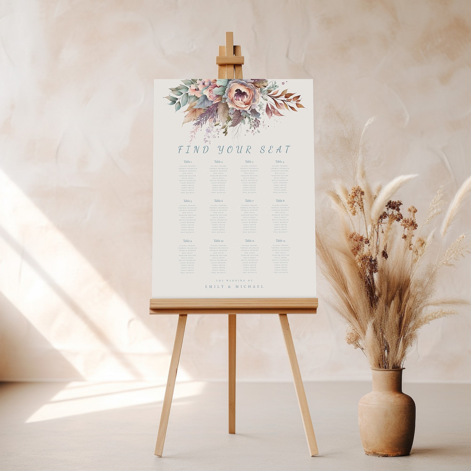 Table Seating Chart Template Boho, Wedding Seating Chart, Boho Seating ...