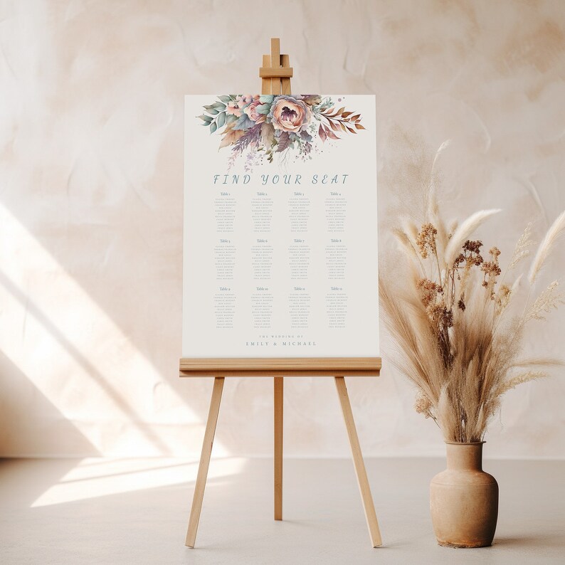 Table Seating Chart Template Boho, Wedding Seating Chart, Boho Seating ...