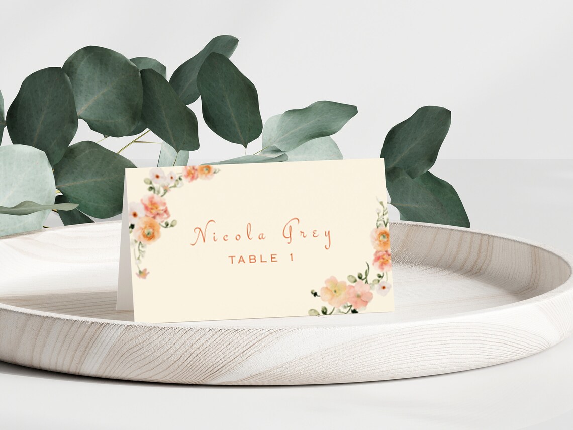 Peach Fuzz Editable Place Card Template, Wedding Place Cards Template ...