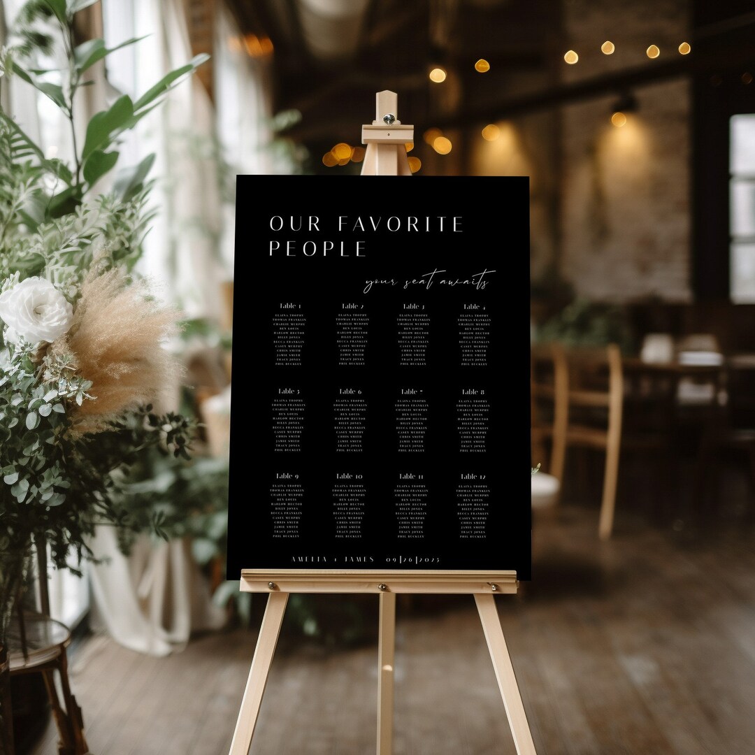 Minimalist Wedding Seating Chart Template, Black & White Seating Plan ...