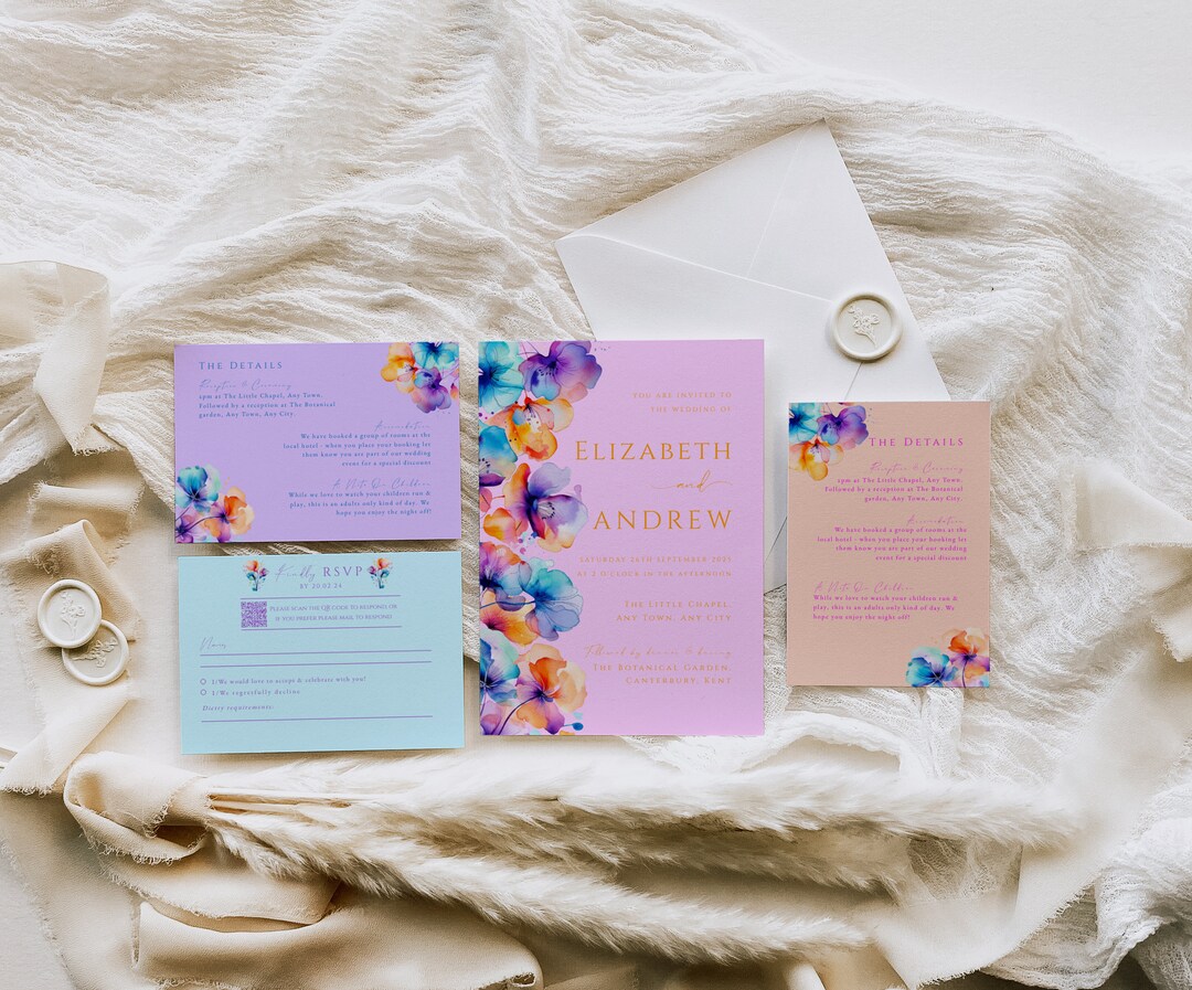 Block Colour Wedding Invitation, Modern Wedding Invitation, Color Block ...
