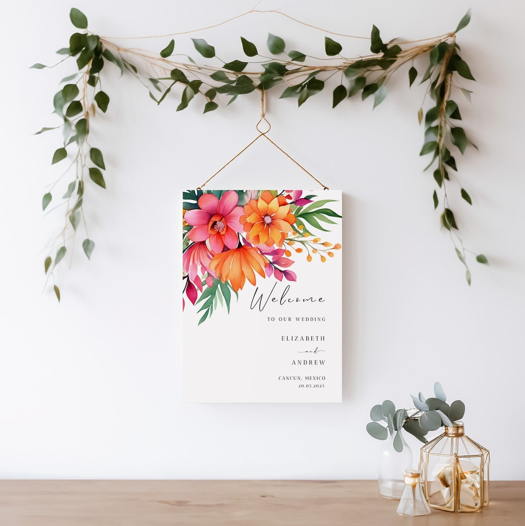 Tropical Welcome Sign Editable, Custom Tropical Welcome Sign, Tropical ...