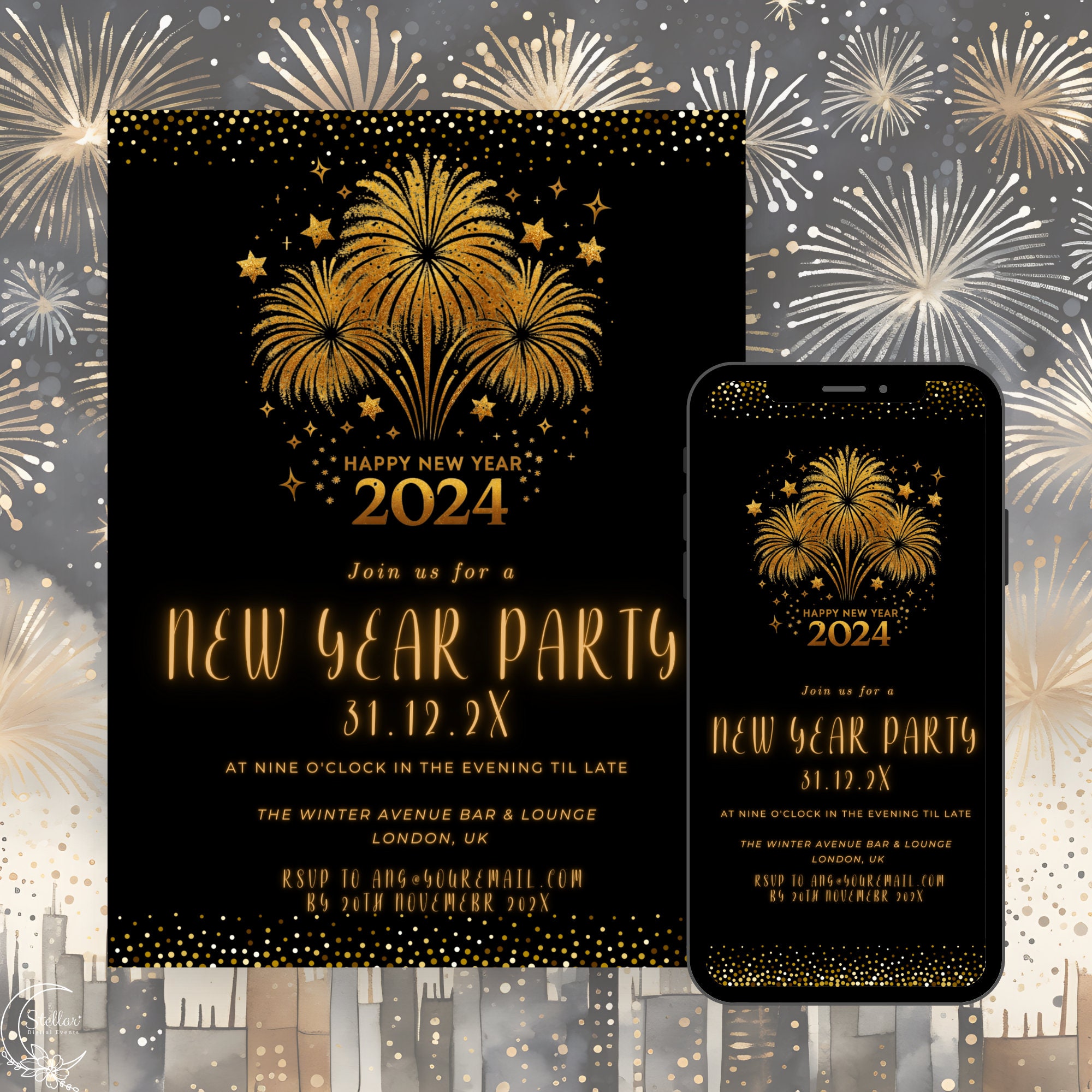 Digital 2024 Editable NYE Template NYE Digital Invite New - Etsy
