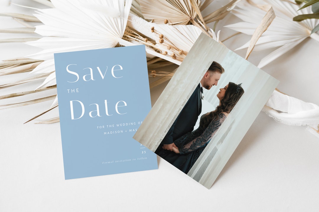 Dusty Blue Wedding Save the Date, Save the Date Digital Blue, Save the ...