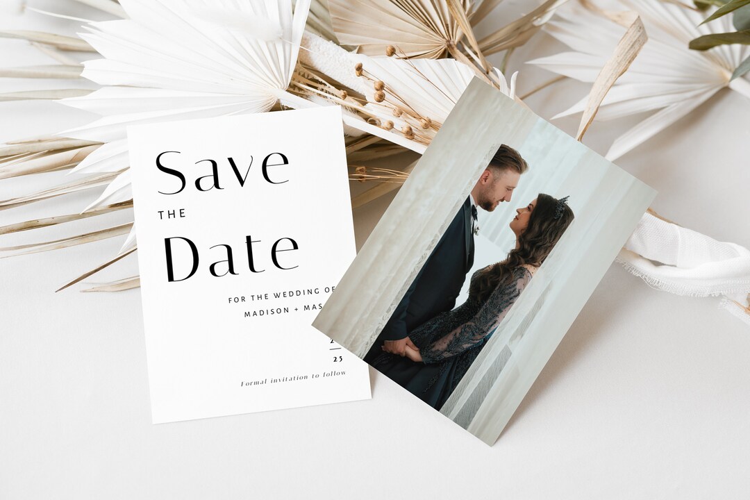 Minimalistic Save the Dates, Photo Save the Date Template, Art Deco ...
