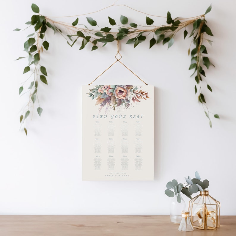 Table Seating Chart Template Boho, Wedding Seating Chart, Boho Seating ...