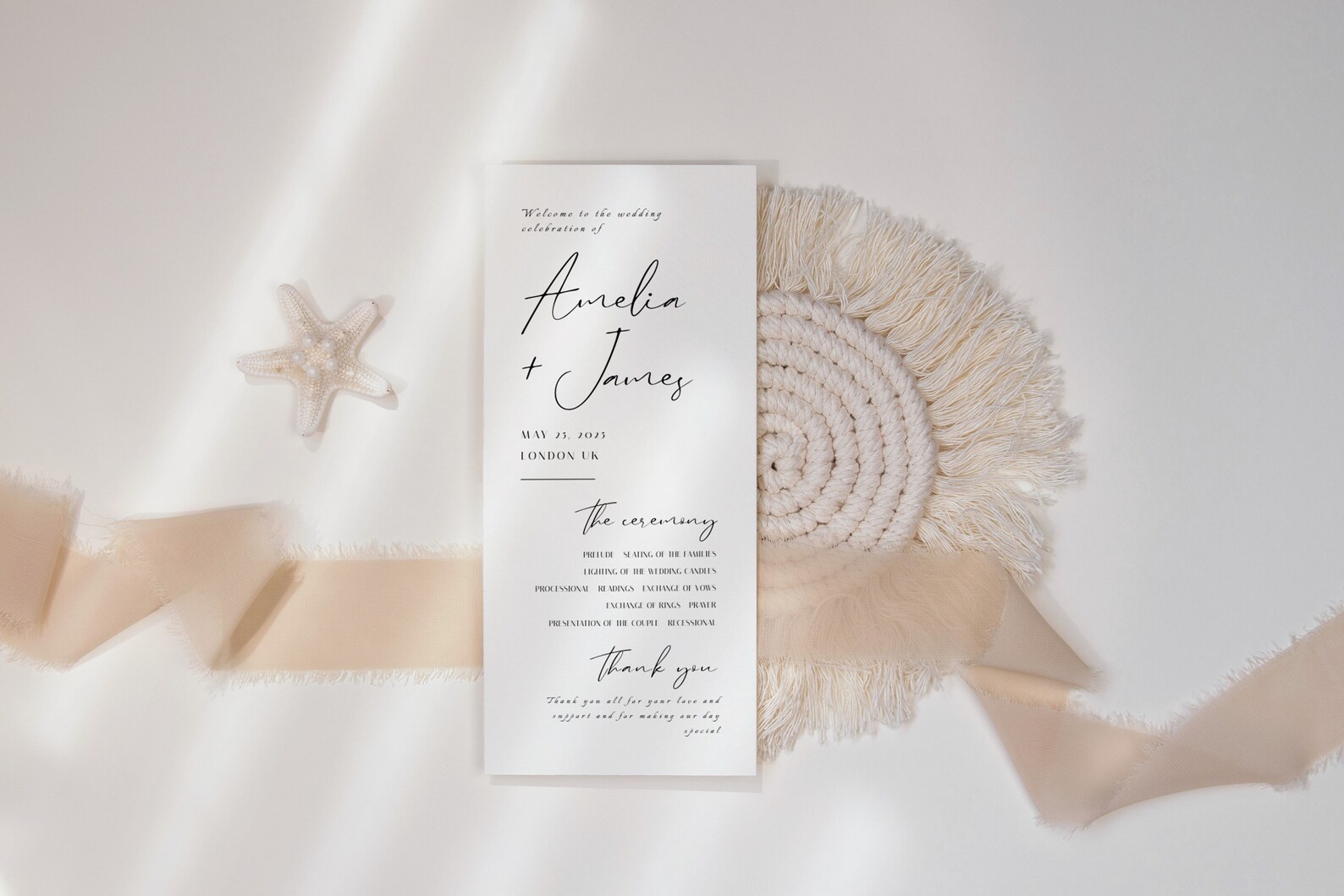Wedding Program Narrow, Modern Wedding Program, Templett Instant ...