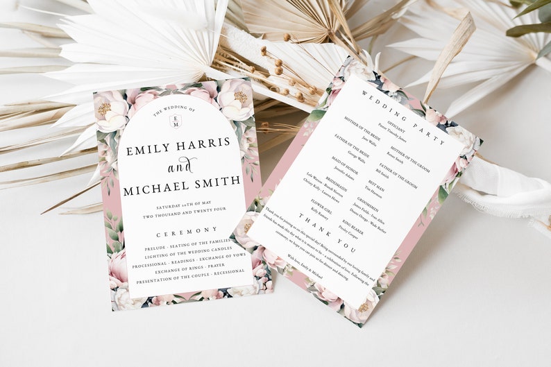 Blush Pink Wedding Program, Printable Order of Service, Wedding ...