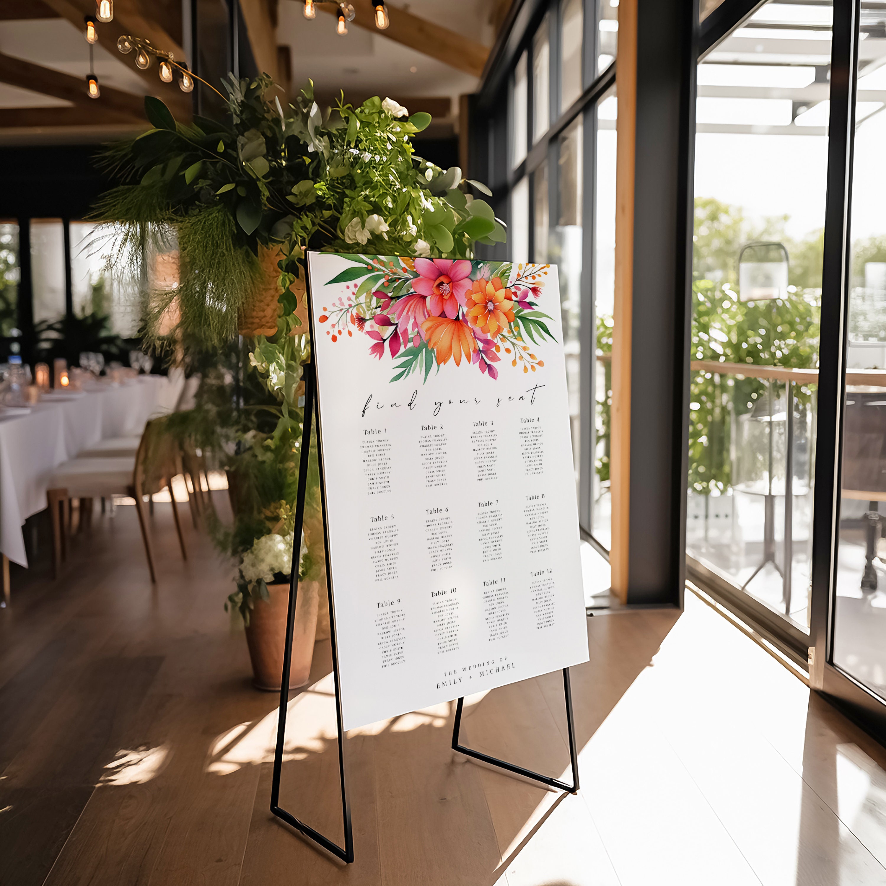 Tropical Seating Chart Template, Tropical Wedding Sign, Printable ...