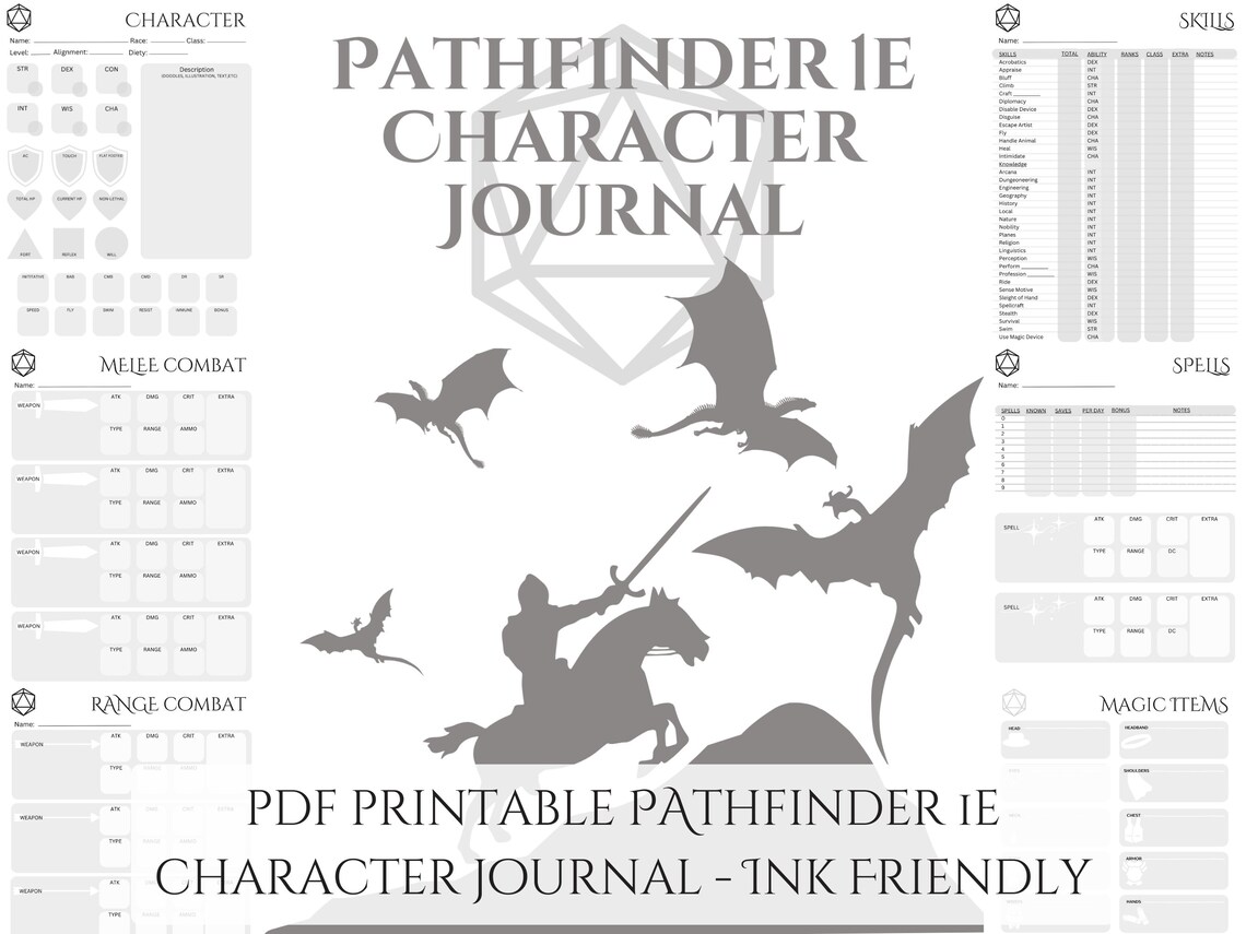 Printable Pathfinder 1e Character Journal, Ink Friendly, Printer ...