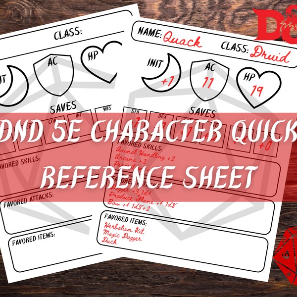 Printable Dnd Character Reference Sheet - Etsy