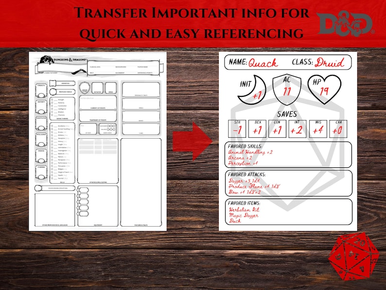 D&D 5E Character Quick Reference Sheet - Printable and Printer Friendly ...
