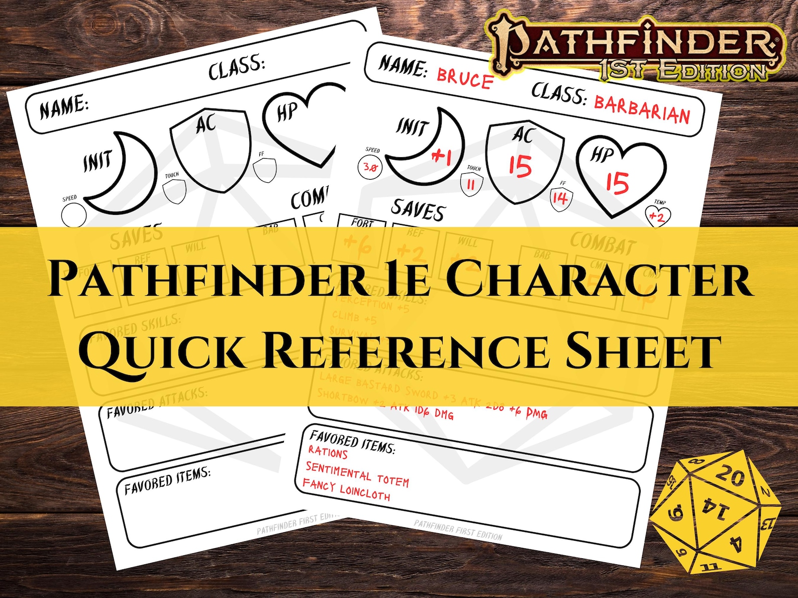 Pathfinder 1E Character Quick Reference Sheet - Printable Character ...
