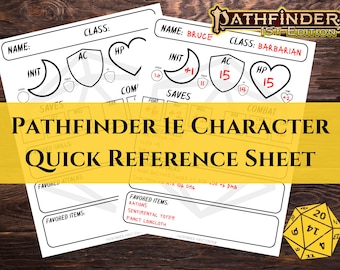 Pathfinder 1E Character Quick Reference Sheet - Printable Character Sheet Cheat Sheet for ...