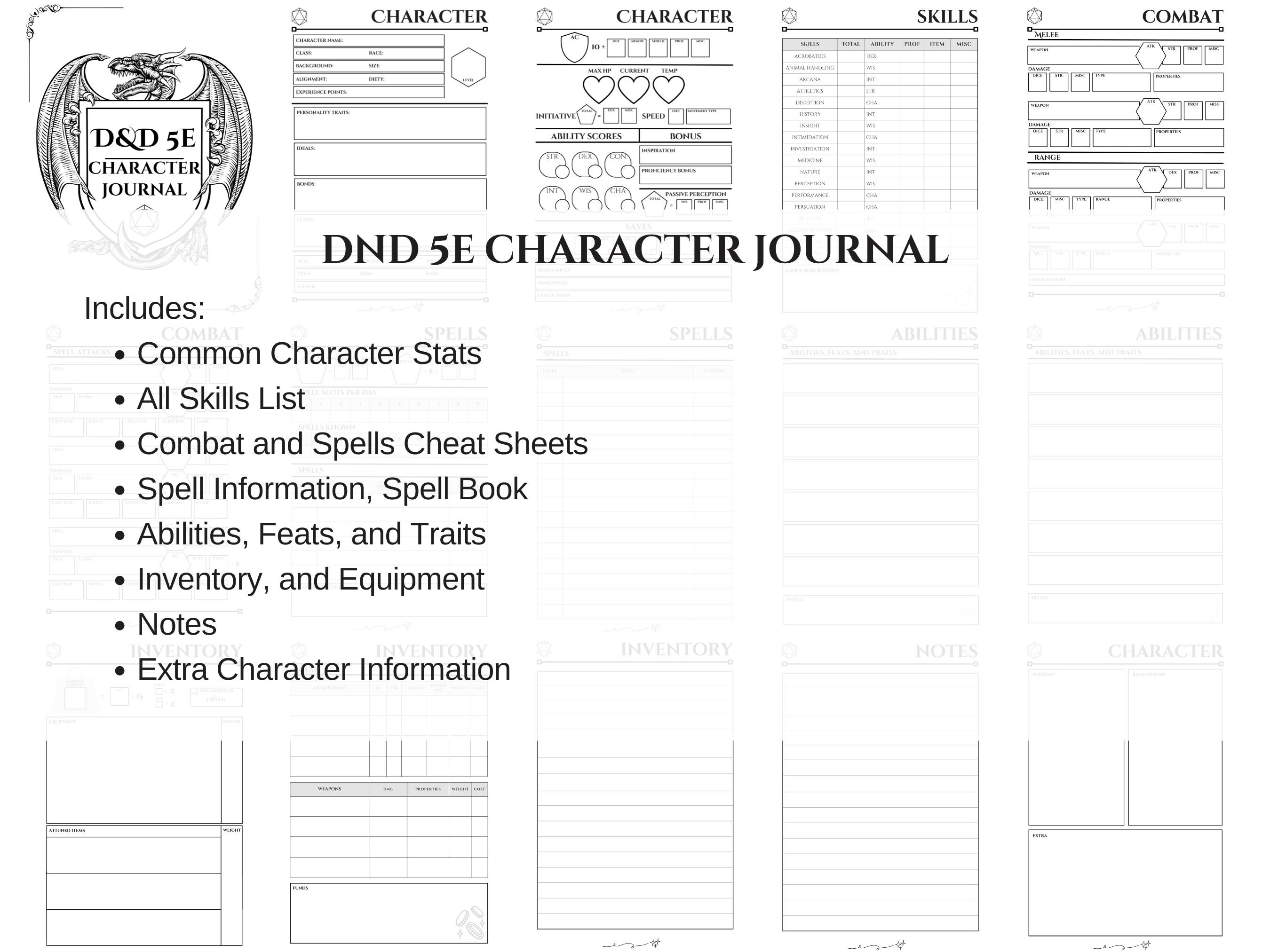 Dnd 5E Character Journal | Digital Download Printable TTRPG Character ...