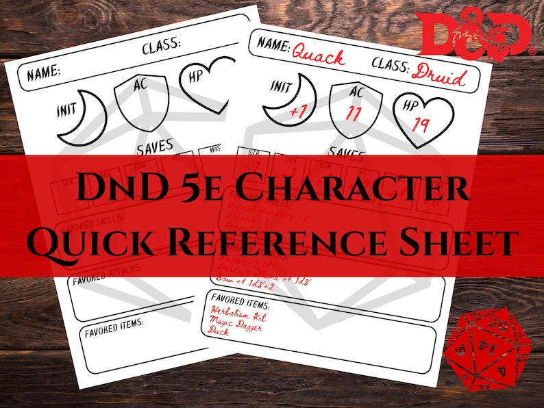 D&D 5E Character Quick Reference Sheet - Printable and Printer Friendly ...