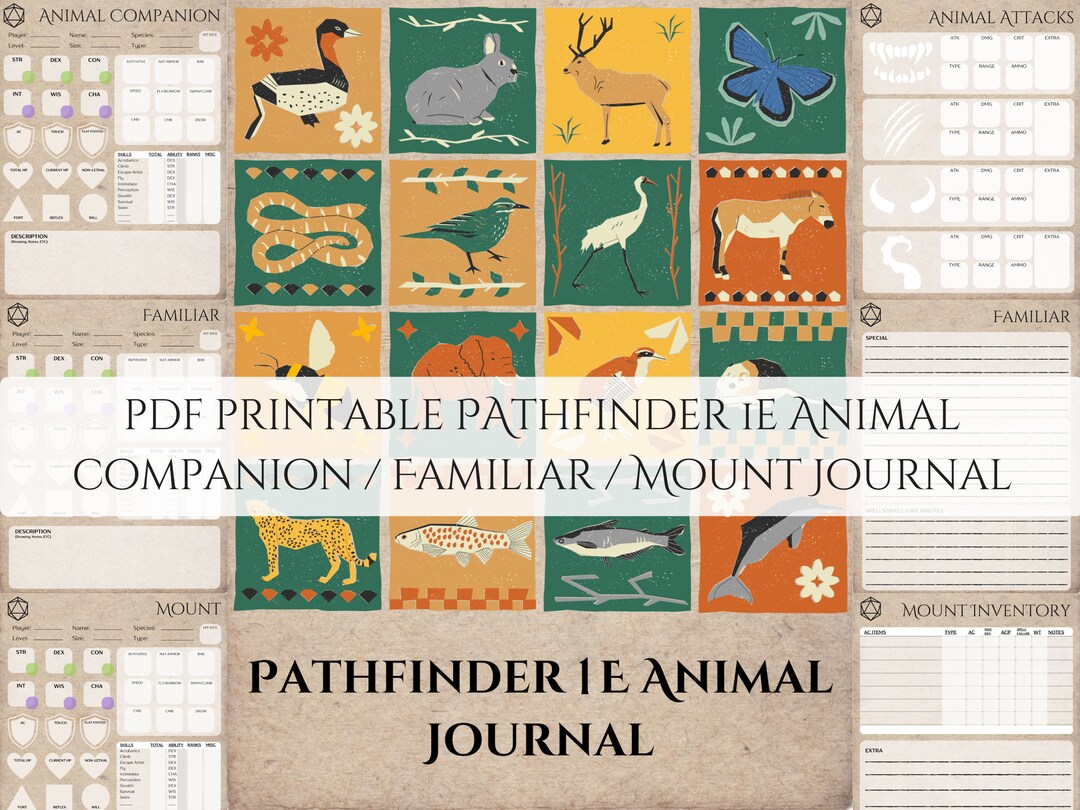 Printable Pathfinder 1E Animal Companion, Familiar, and Mount Journal ...