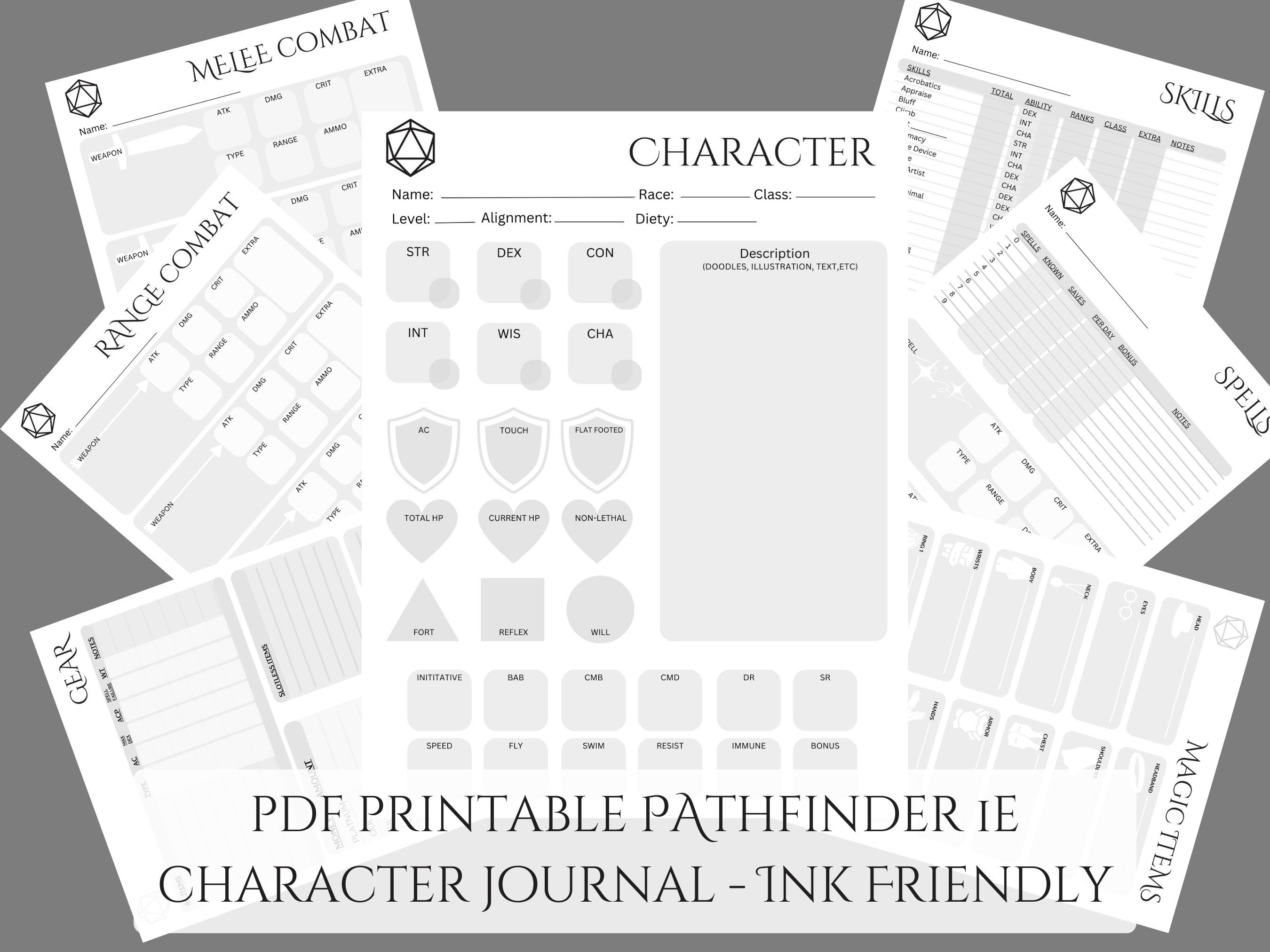 Printable Pathfinder 1e Character Journal, Ink Friendly, Printer ...