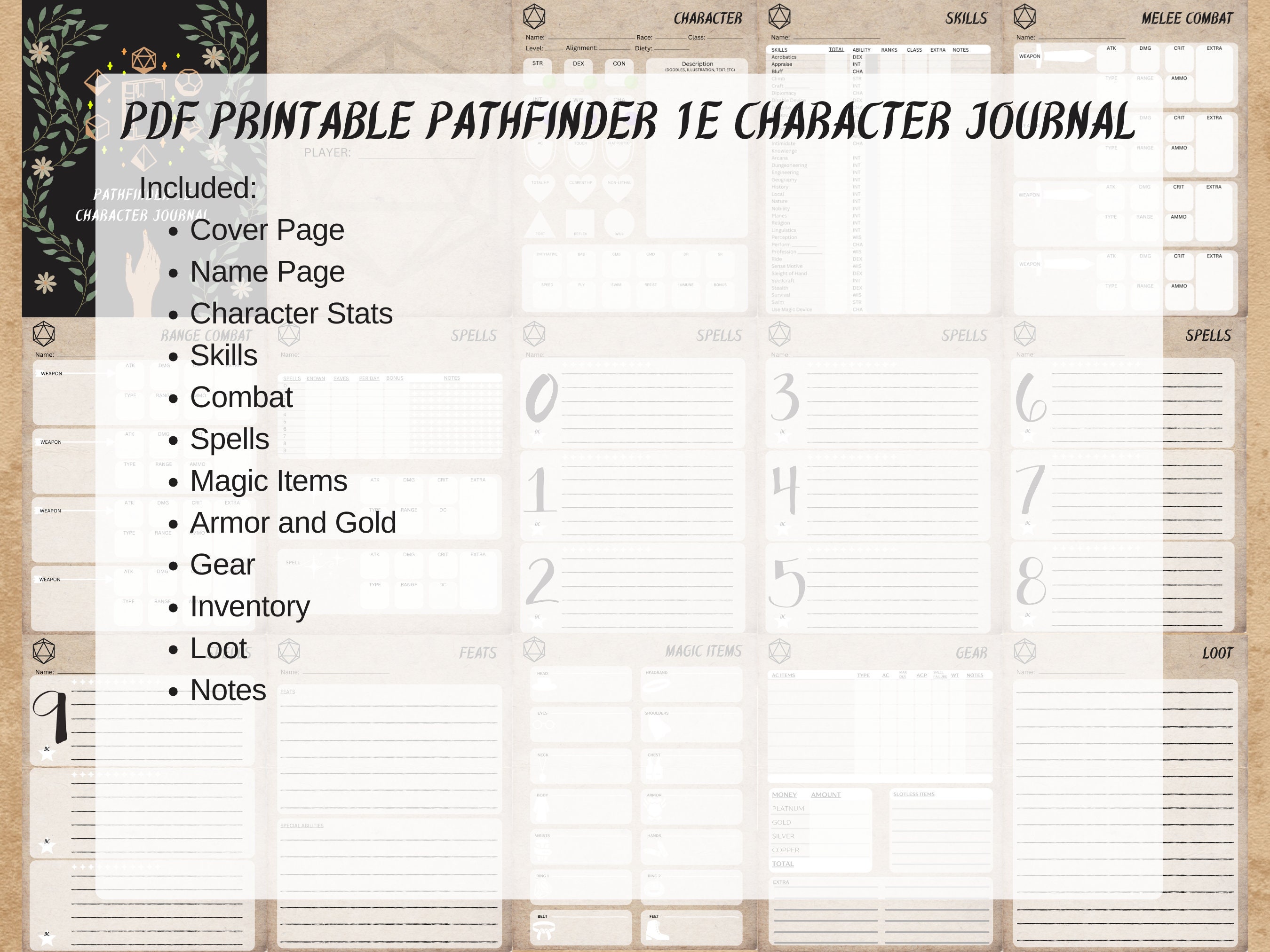 Printable Pathfinder 1e Character Journal, Pathfinder Character Sheet ...