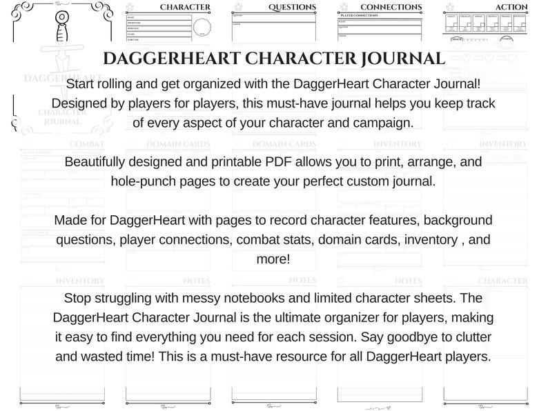 Daggerheart Character Journal | Digital Download Printable TTRPG Critical Role Character Sheet ...