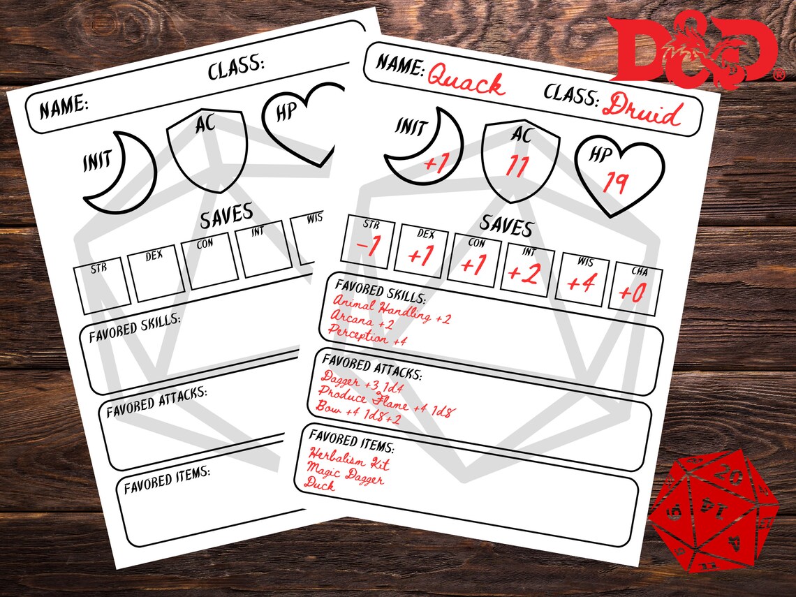 D&D 5E Character Quick Reference Sheet - Printable and Printer Friendly ...