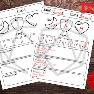 D&D 5E Character Quick Reference Sheet - Printable and Printer Friendly ...