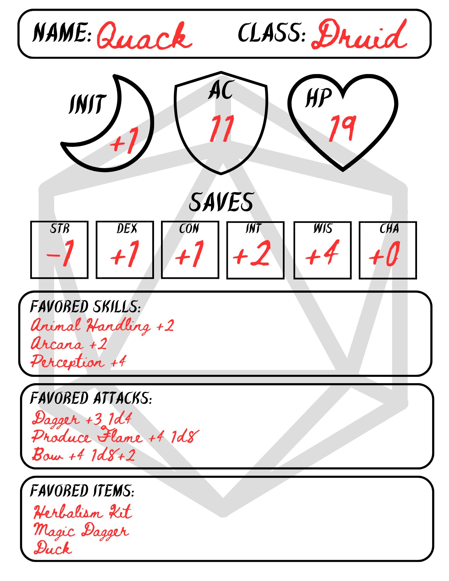 Dnd 5e Character Quick Reference Sheet Printable and Printer Friendly ...