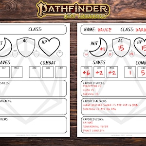Pathfinder 1E Character Quick Reference Sheet - Printable Character ...