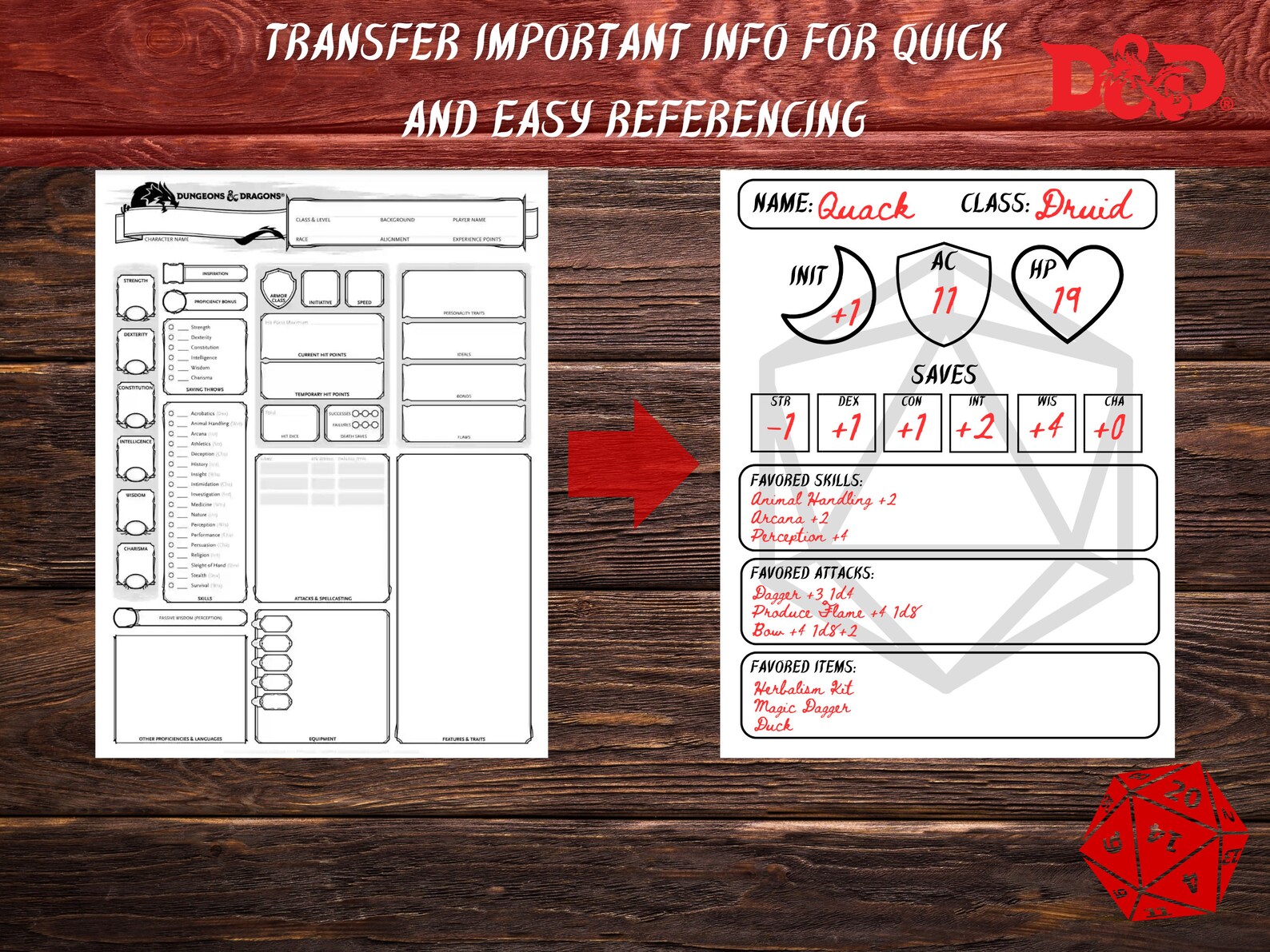 Dnd 5e Character Quick Reference Sheet Printable and Printer Friendly ...