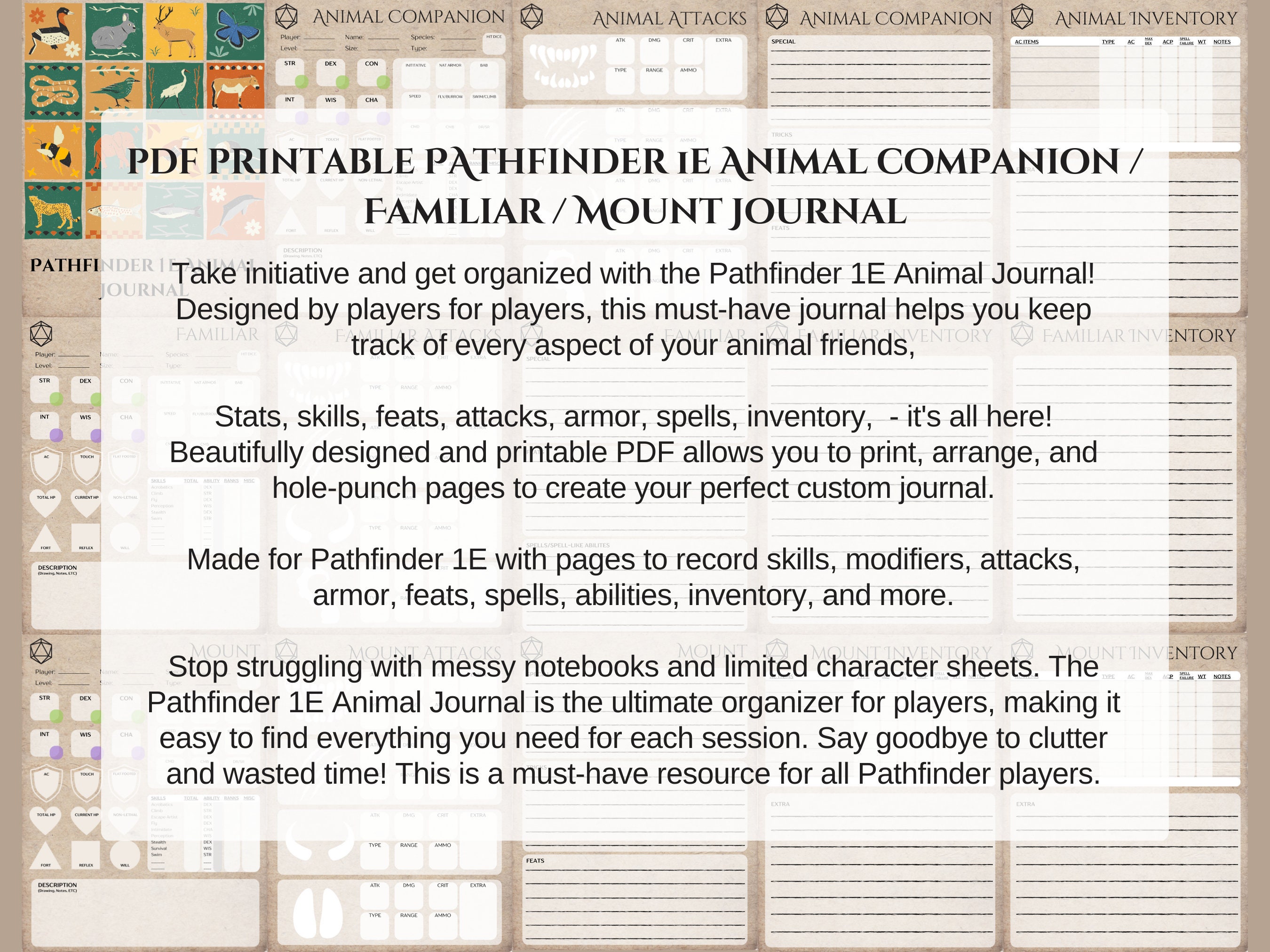 Printable Pathfinder 1E Animal Companion, Familiar, and Mount Journal ...