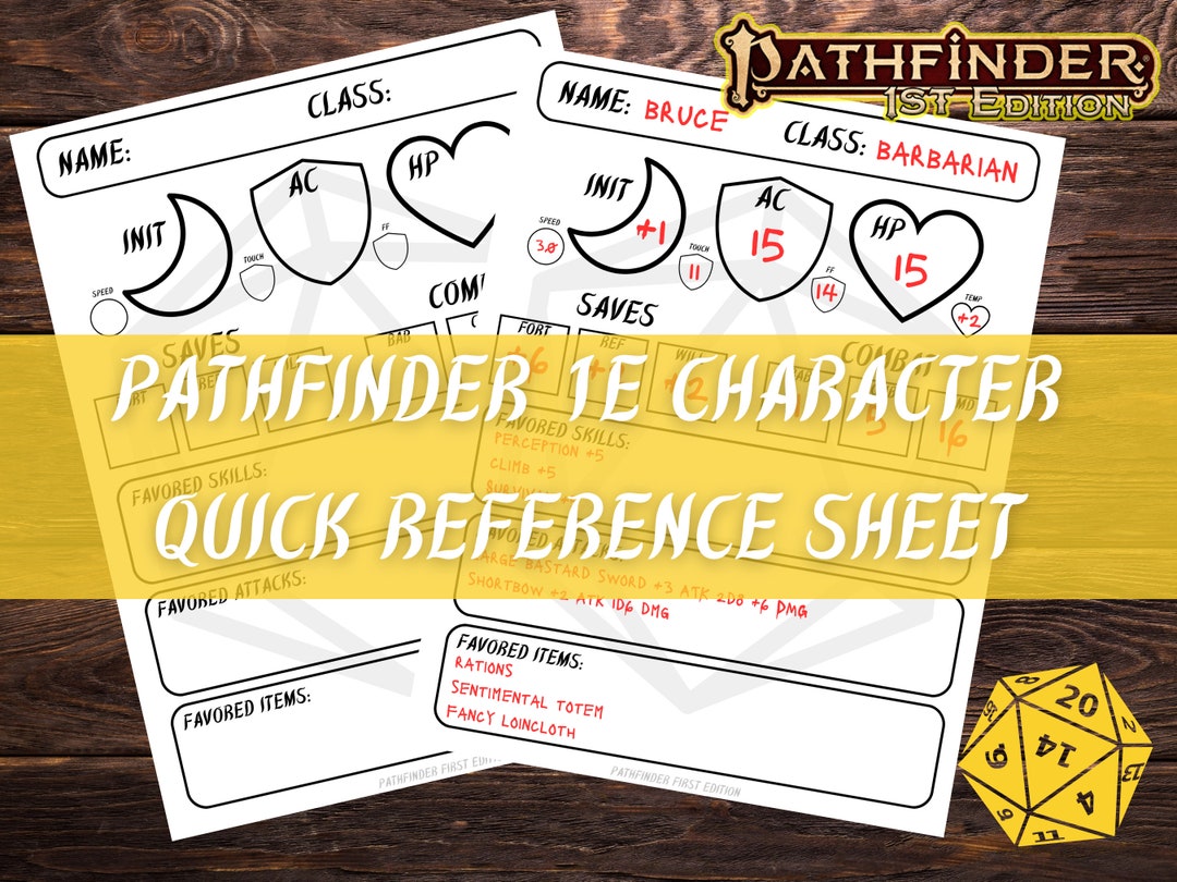 Pathfinder 1E Character Quick Reference Sheet Printable Character Sheet ...