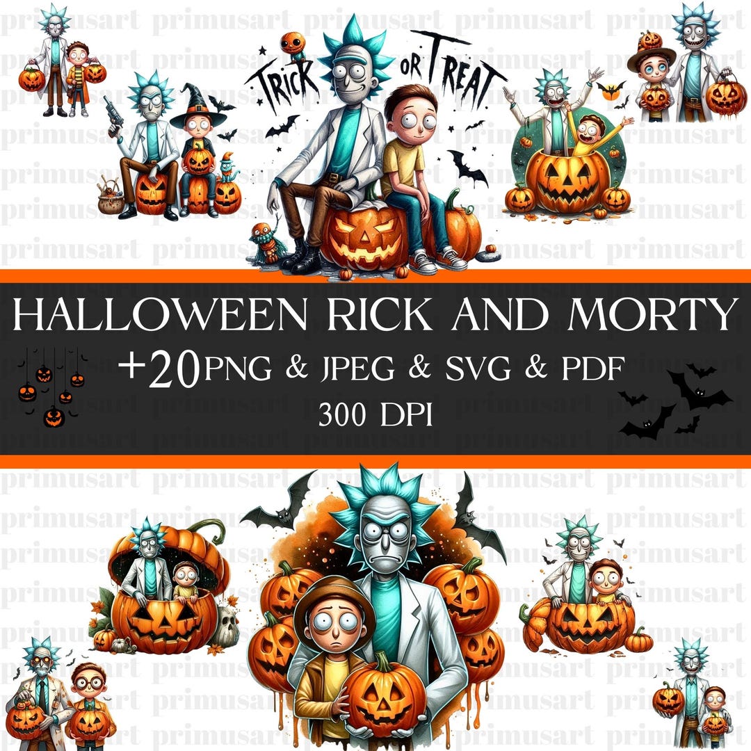 Halloween Rick and Morty Clipart Bundle, 23 Halloween Design, Pumpkins ...