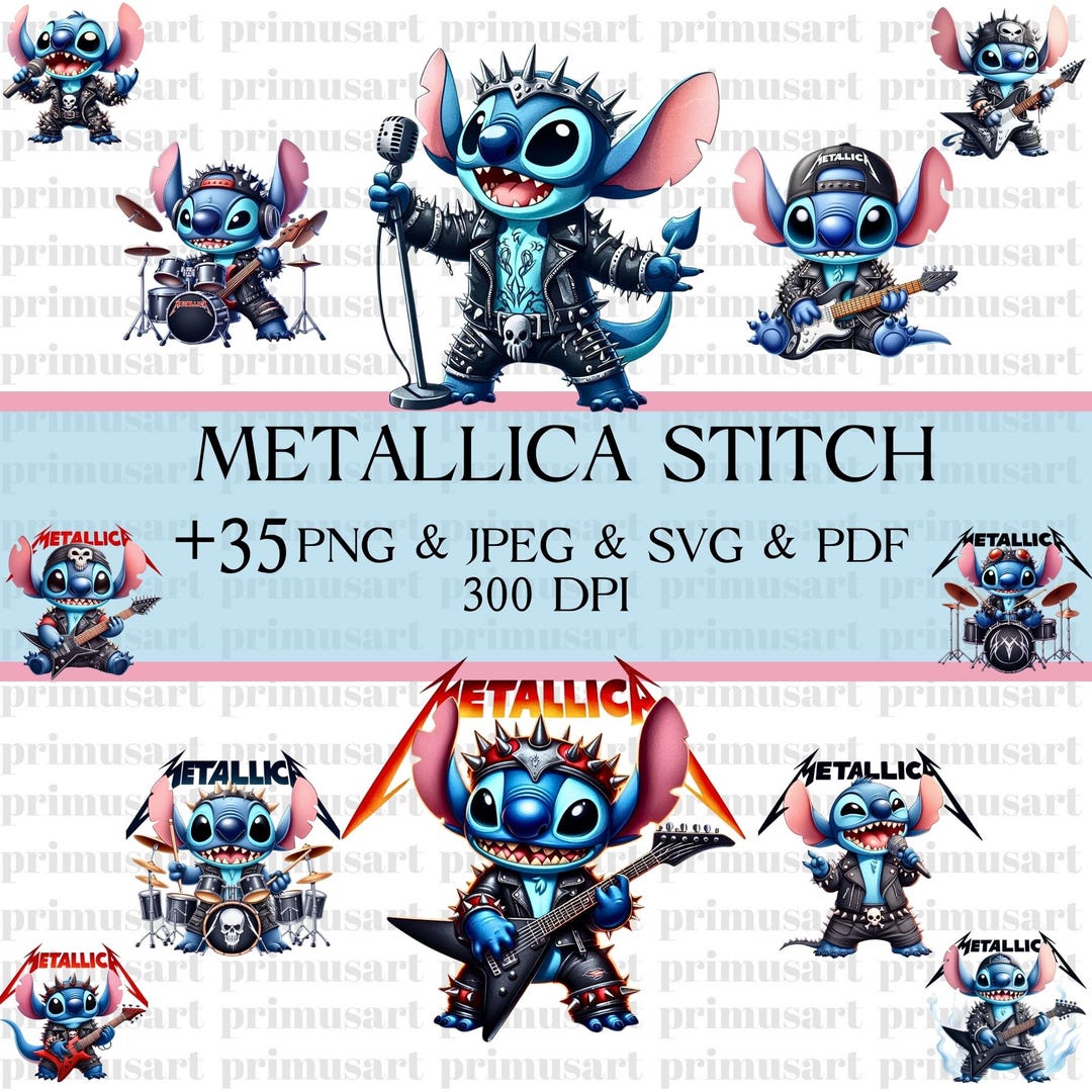 Metallica Stitch Clipart Bundle, 36 Cute Stitch Design, Stitch Svg ...