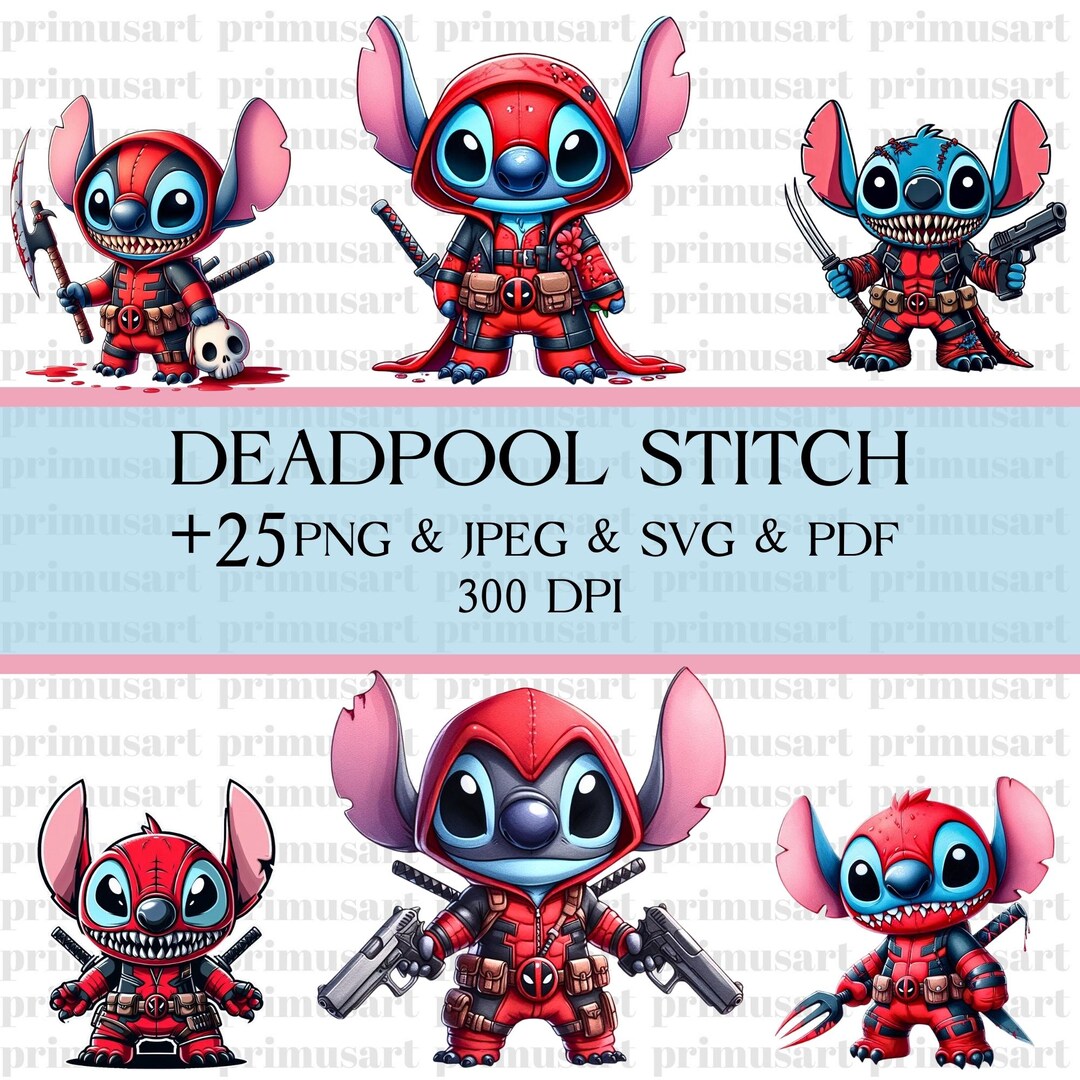 Deadpool Stitch Clipart Bundle, 27 Cute Stitch Design, Stitch Svg ...