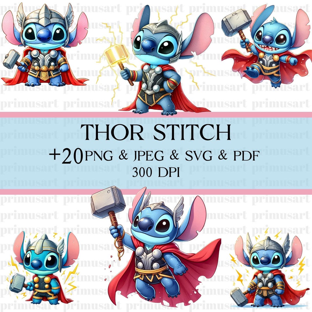 Thor Stitch Clipart Bundle, 21 Cute Stitch Design, Stitch Svg, Marvel ...