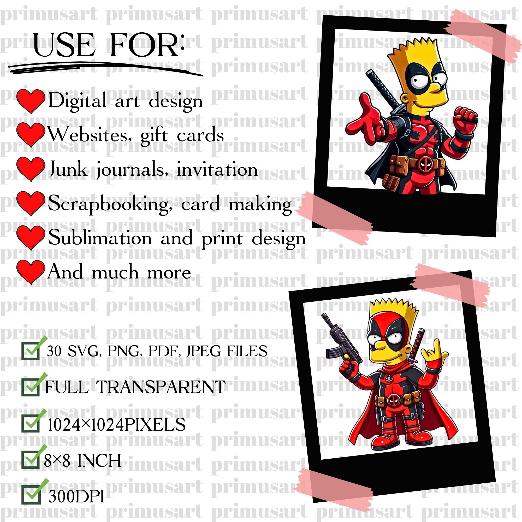 Deadpool Bart Svg Bundle, 30 Deadpool Design, Deadpool Svg, Simpsons ...