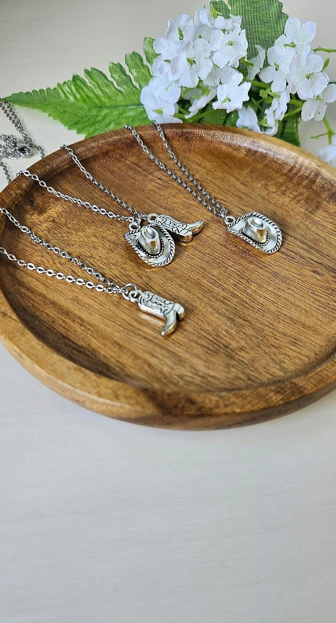 Silver Cowboy Hat and Boot Necklaces, Customisable, Country and Western ...