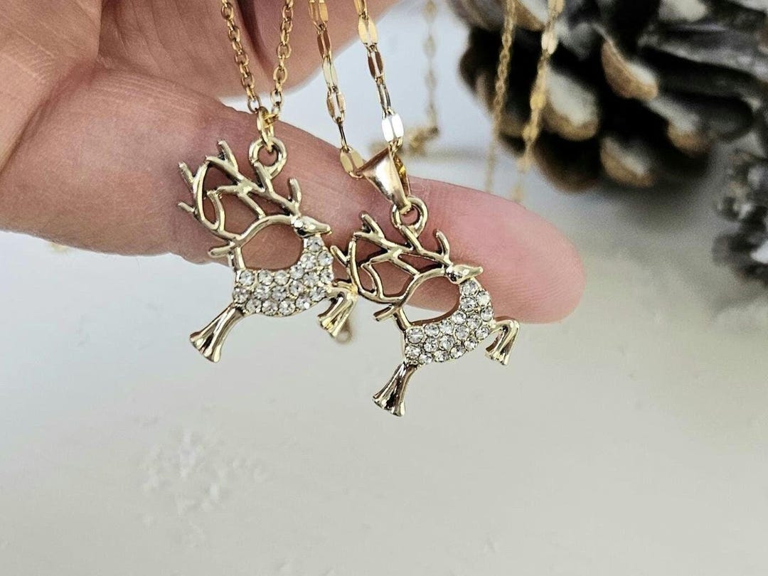 Rhinestone Reindeer Necklace, Gold Christmas Jewellery Gift - Etsy