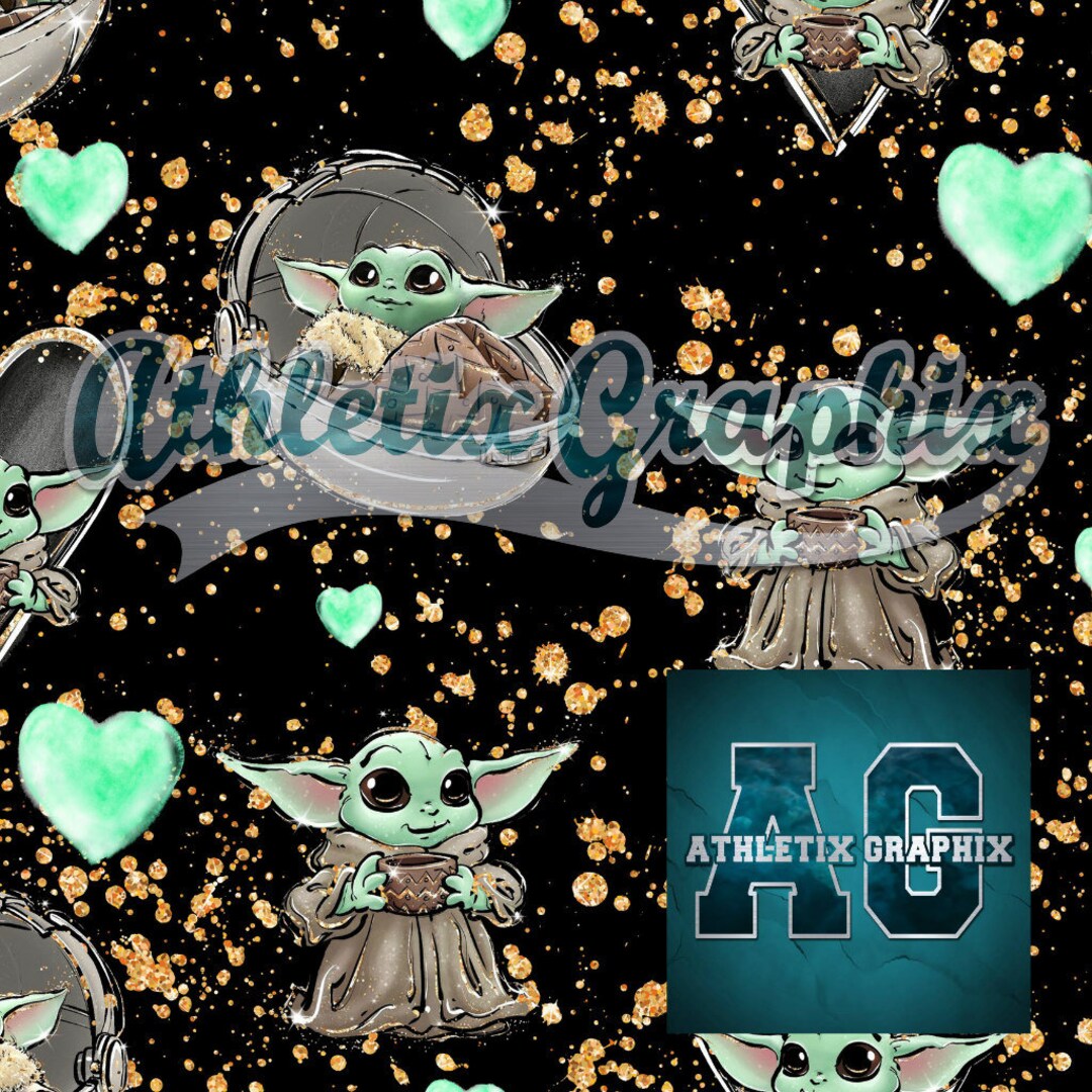 Gold Glitter Baby Yoda Seamless Repeat Pattern for Fabric Sublimation ...