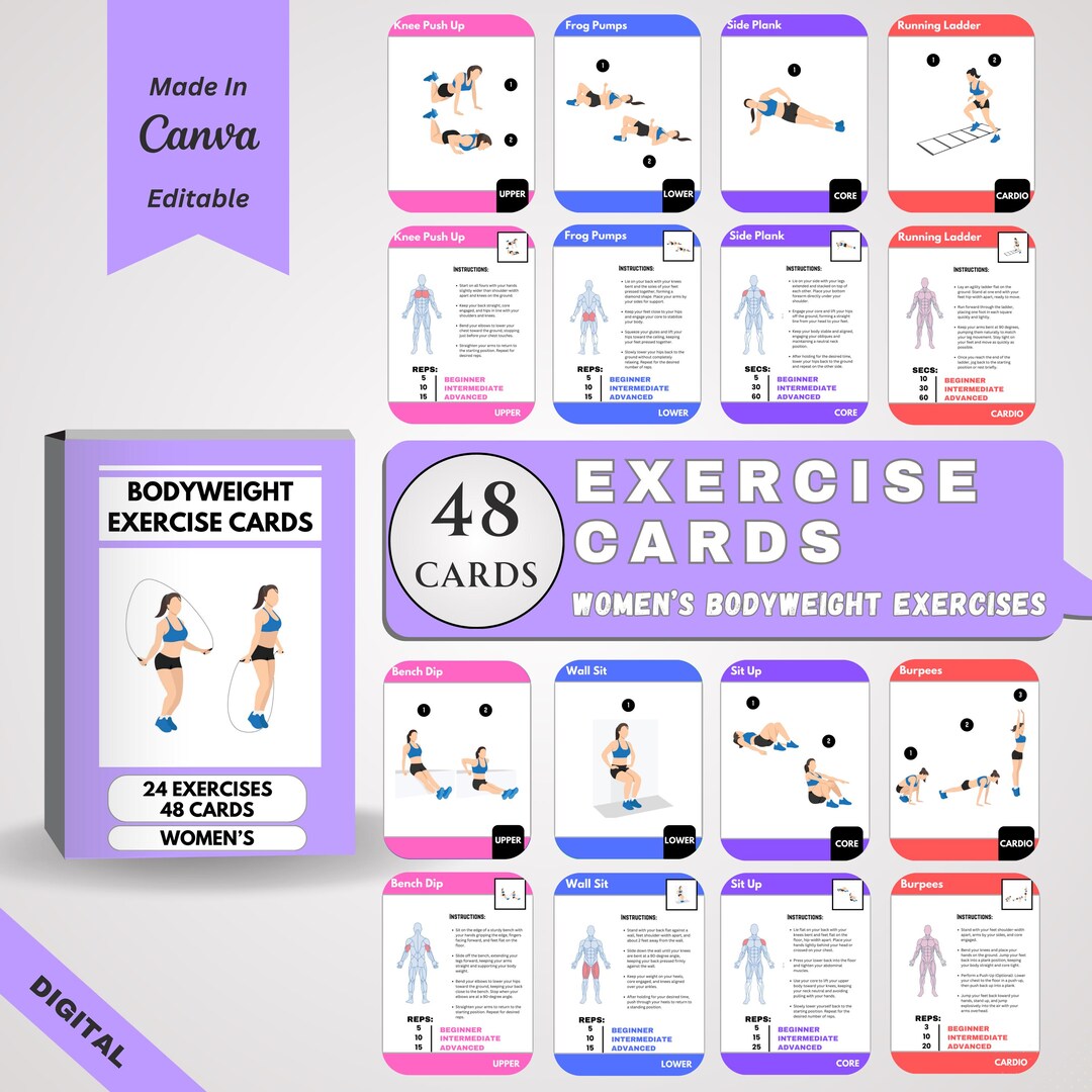 Exercise Cards for Women Bodyweight Workout Cards Fitness Program ...