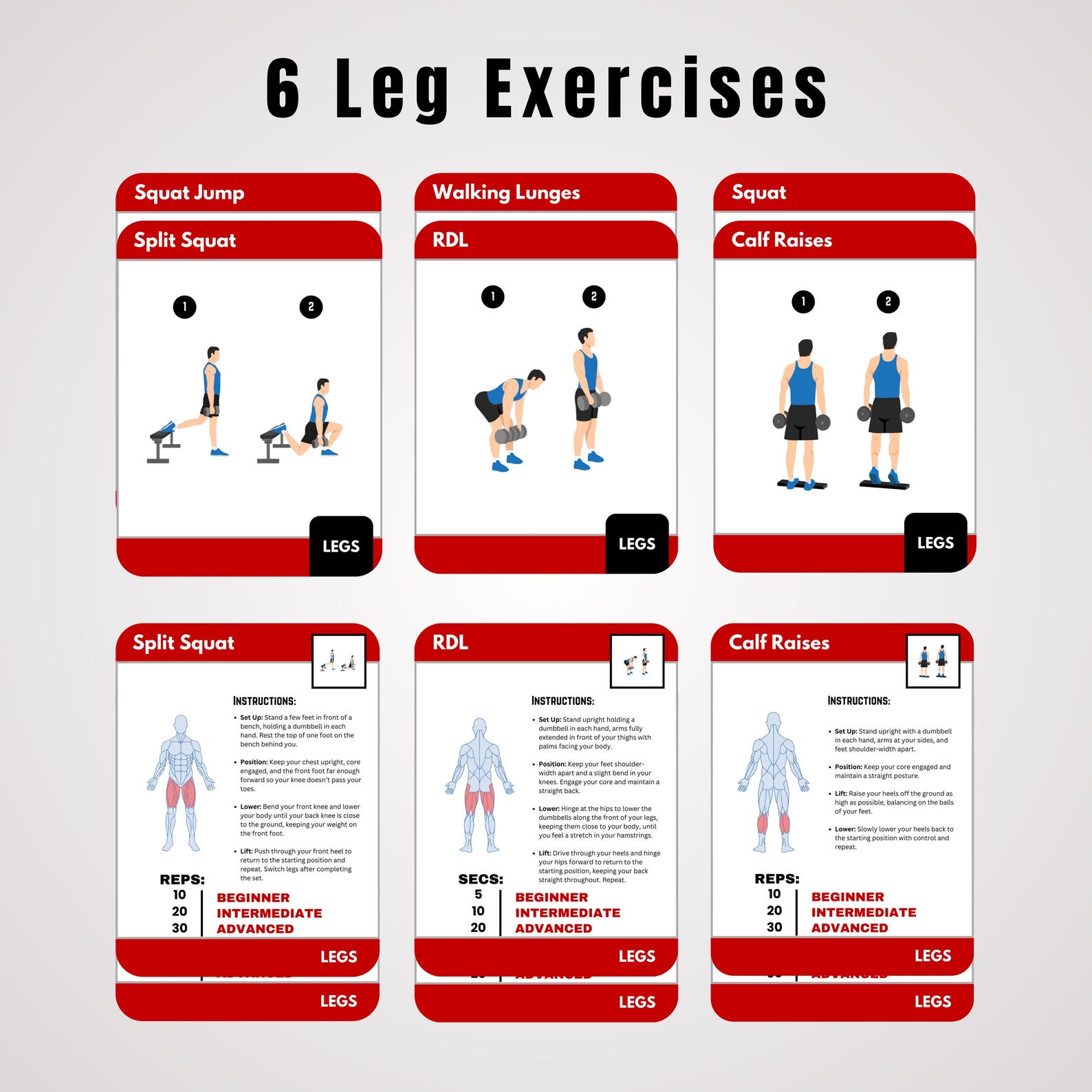 Dumbbell Exercise Cards Workout Templates Fitness Coaches Health ...