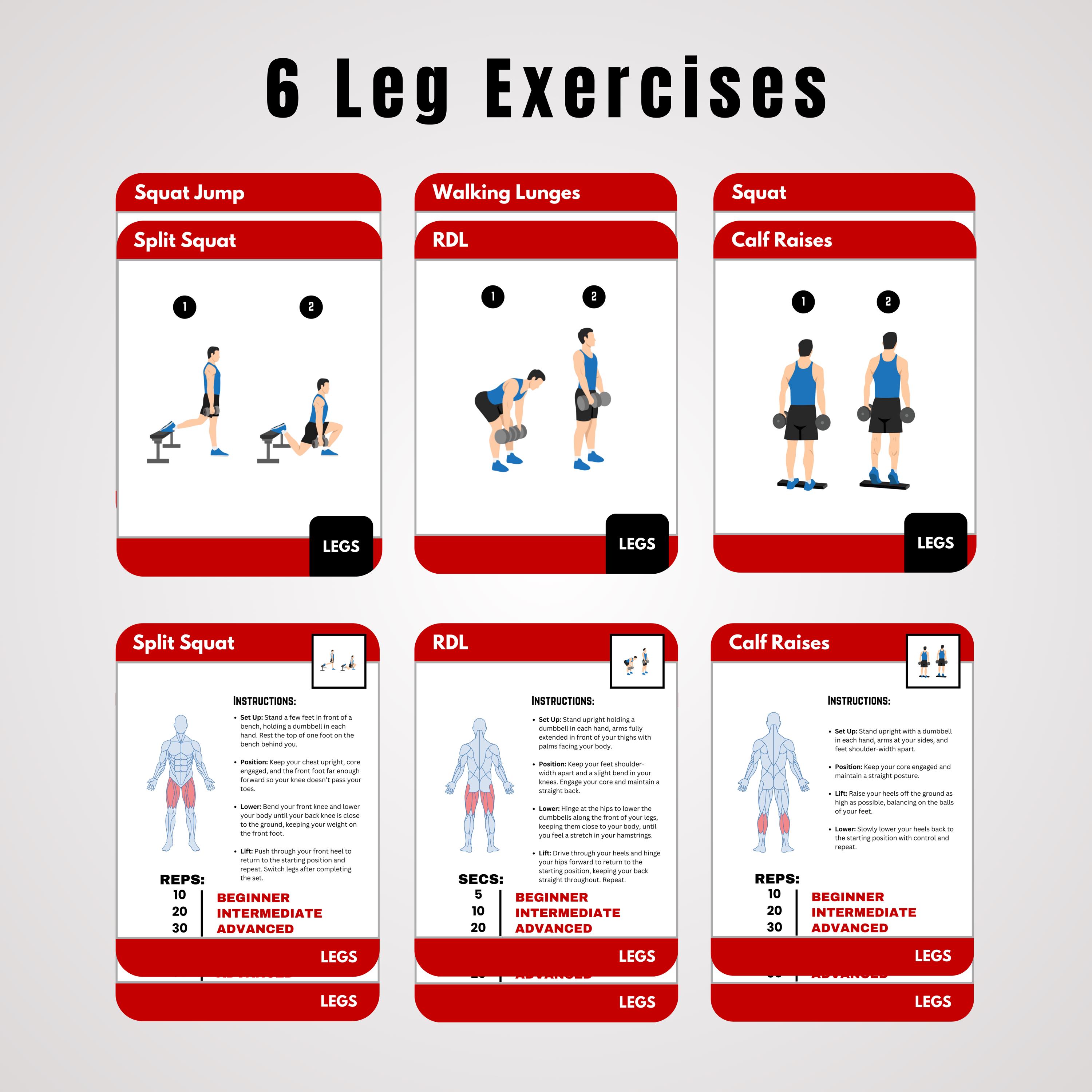 Dumbbell Exercise Cards Workout Templates Fitness Coaches Health ...