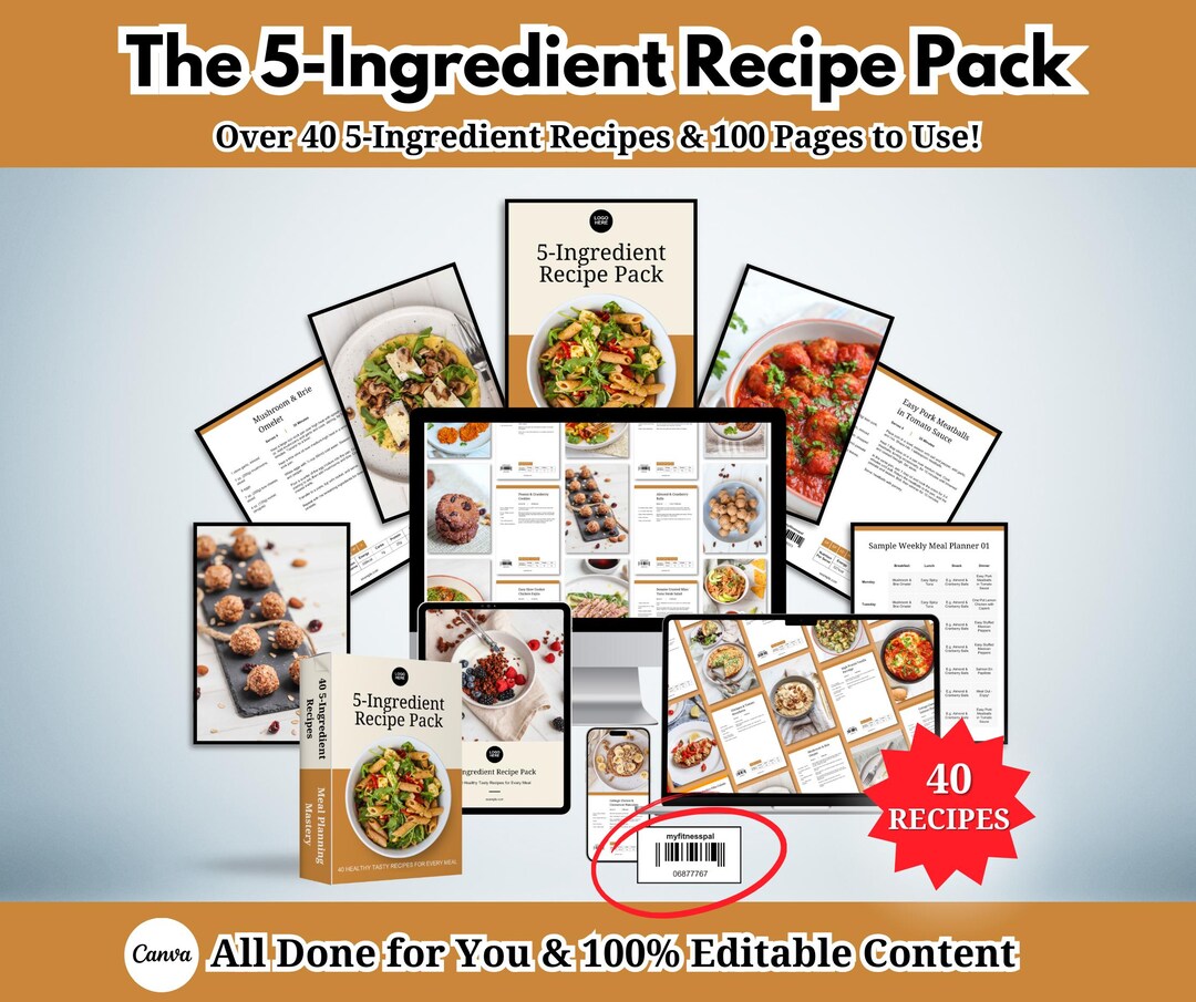 5 Ingridient Recipe Book | Editable Canva Templates With Myfitnesspal ...