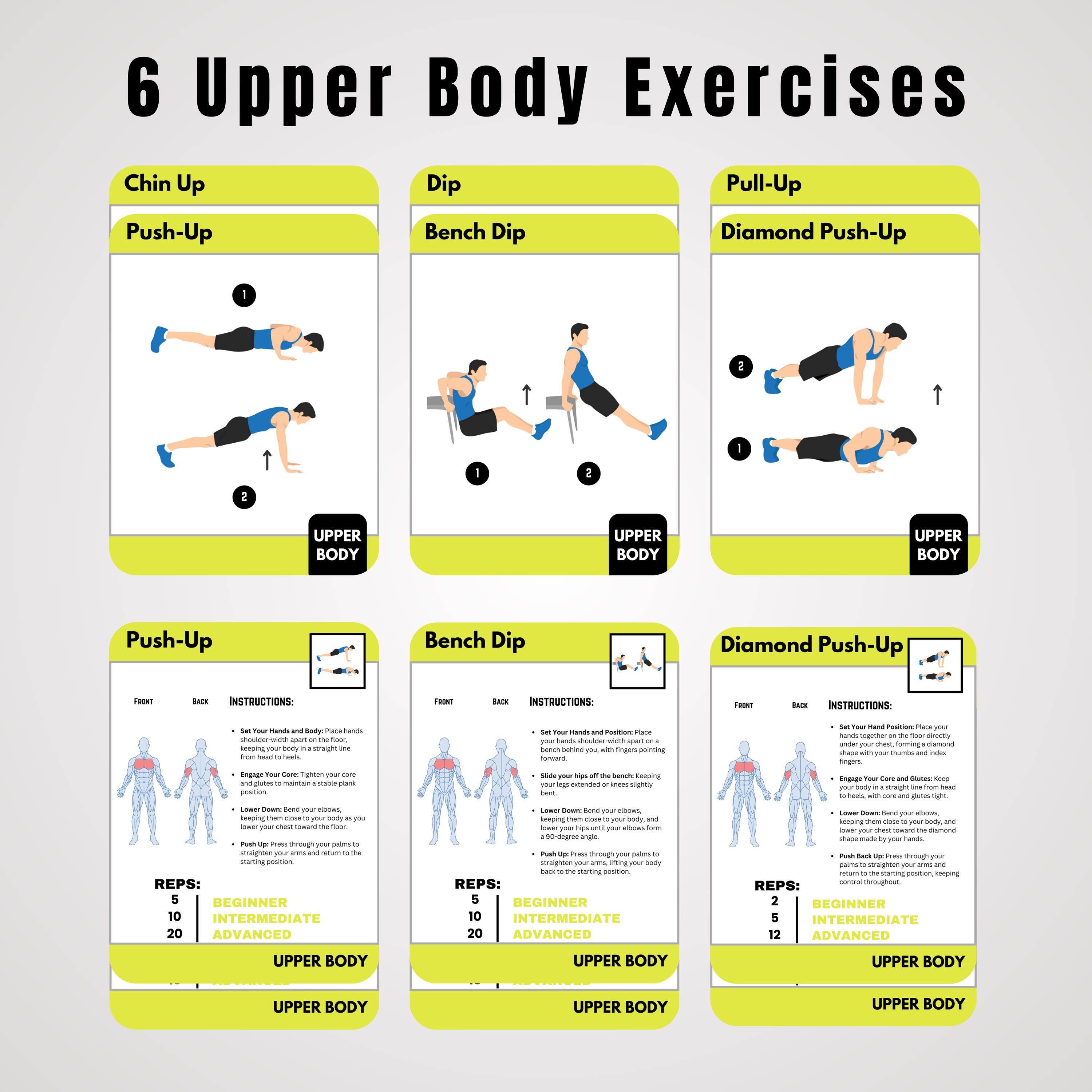 Exercise Cards Bodyweight Exercises Workout Templates Personal Trainer ...