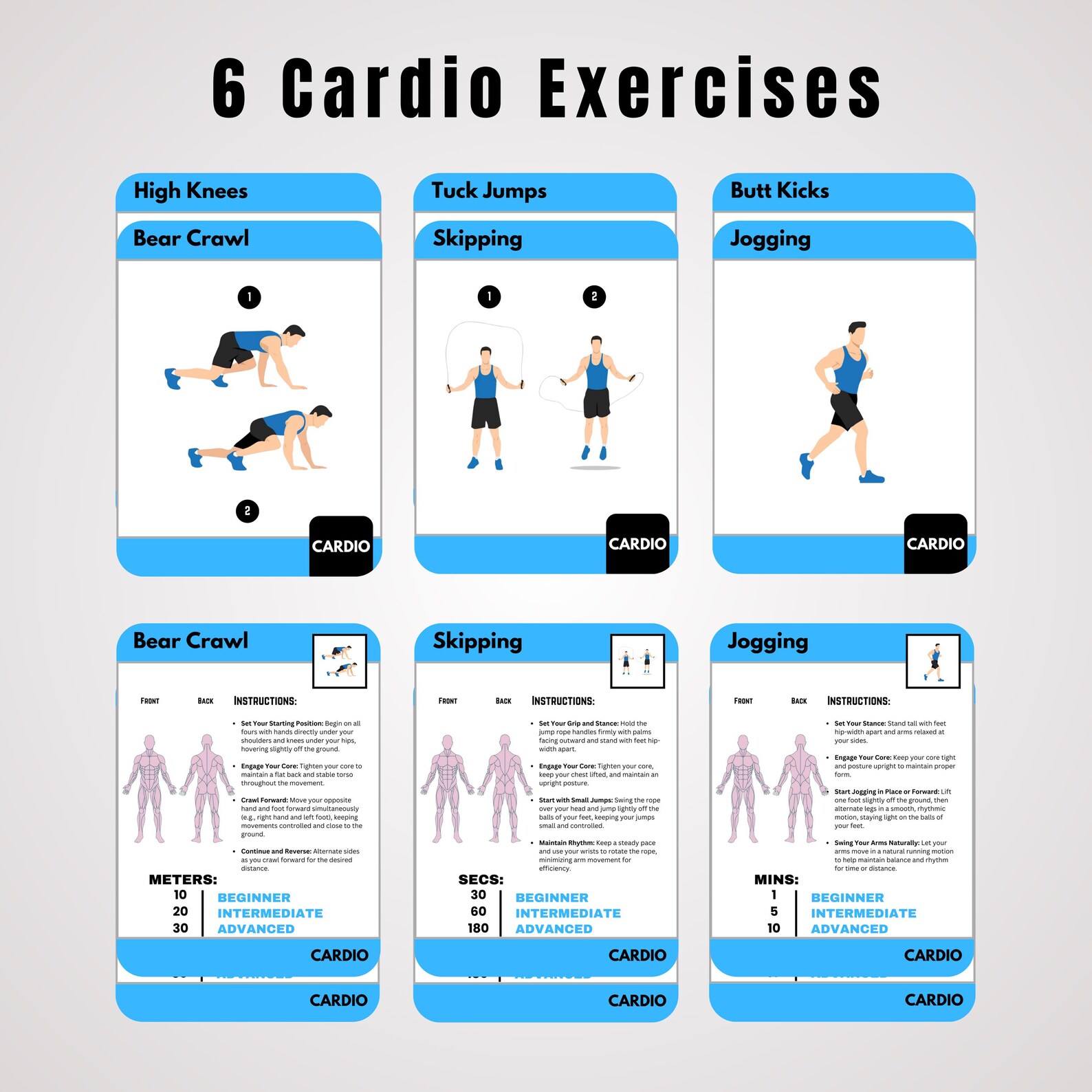 Exercise Cards Bodyweight Exercises Workout Templates Personal Trainer ...